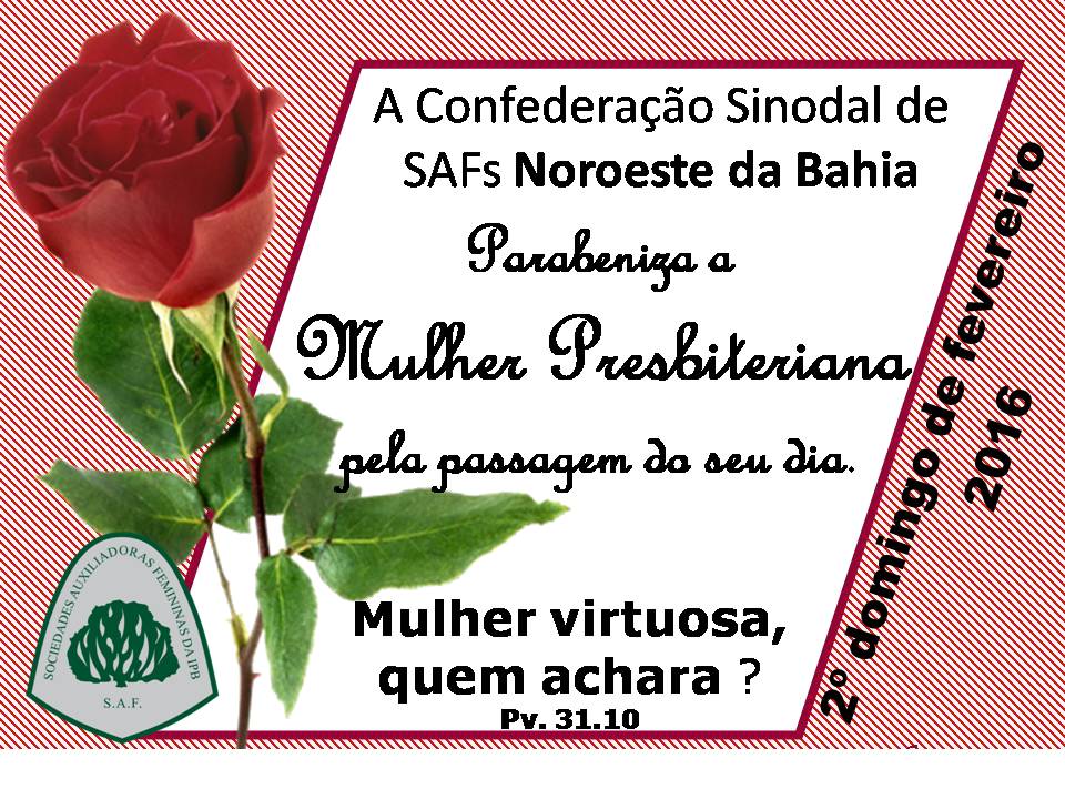 Blog da Sinodal de SAFs - Noroeste da Bahia: Dia da Mulher Presbiteriana