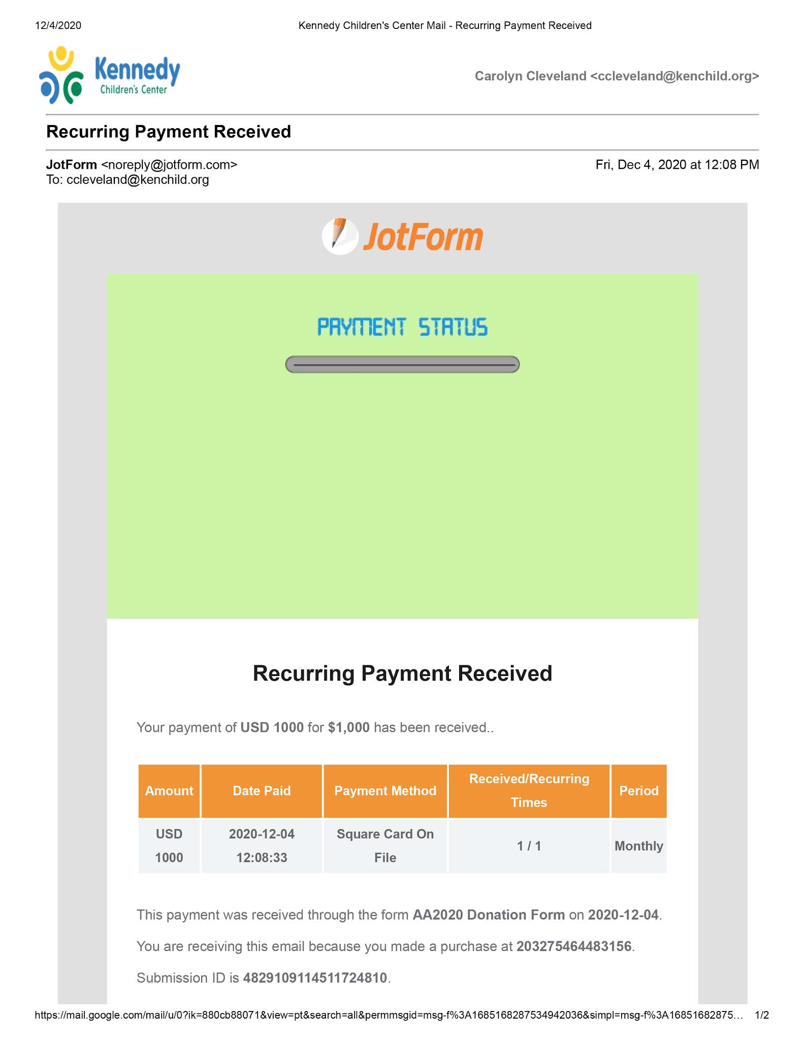 Notification Of Payment Received - Invoice Template