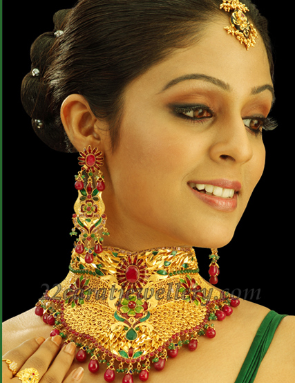 22K Heavy Gemstone Gold Necklace - Jewellery Designs