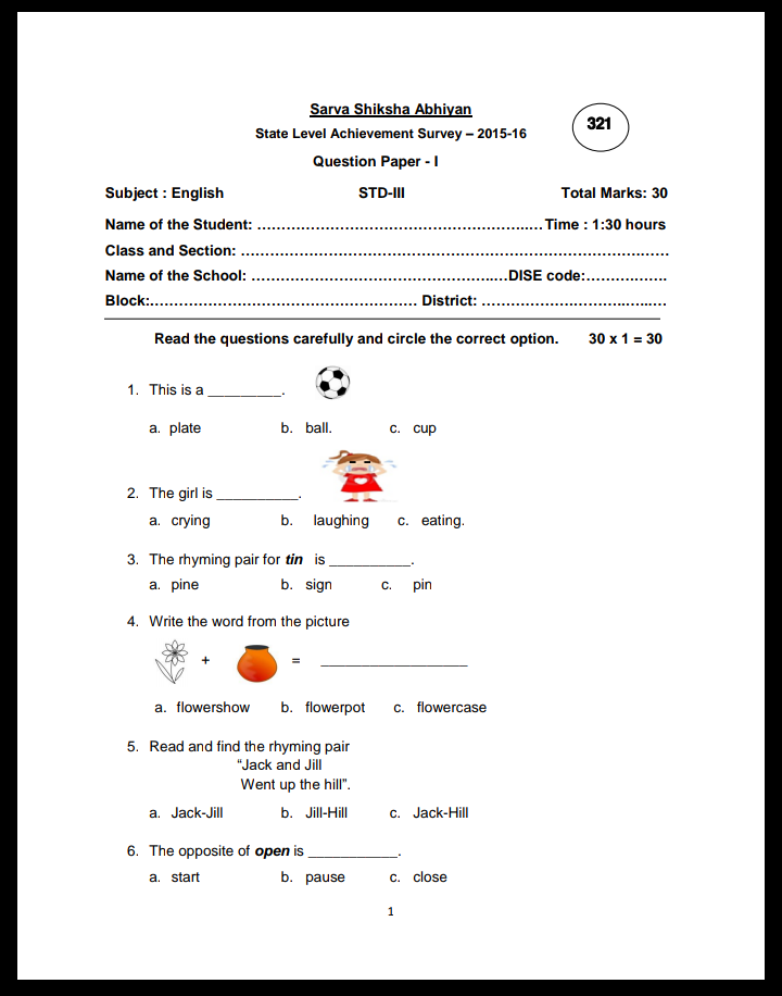 3rd Std Old Question Paper - Slas Material. - Kalviseithi - No:1 ...