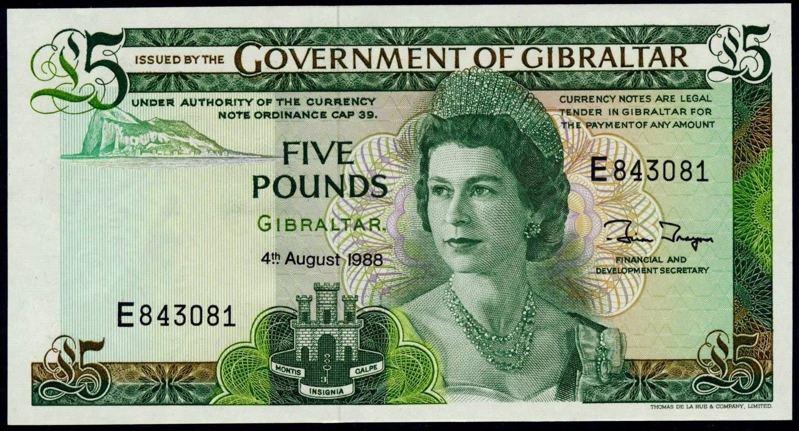 Gibraltar 5 Pounds banknote 1988 Queen Elizabeth II|World Banknotes ...
