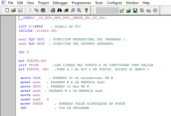 PROGRAMA EN ENSAMBLADOR CON LA OPERACIÓN LÓGICA: AND LÓGICA
