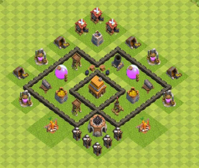 Kumpulan Base Town Hall 4 Clash of Clans (War, Hybrid, Trophy, Farming ...