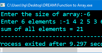 Program in C++ to find the sum of all array elements using function