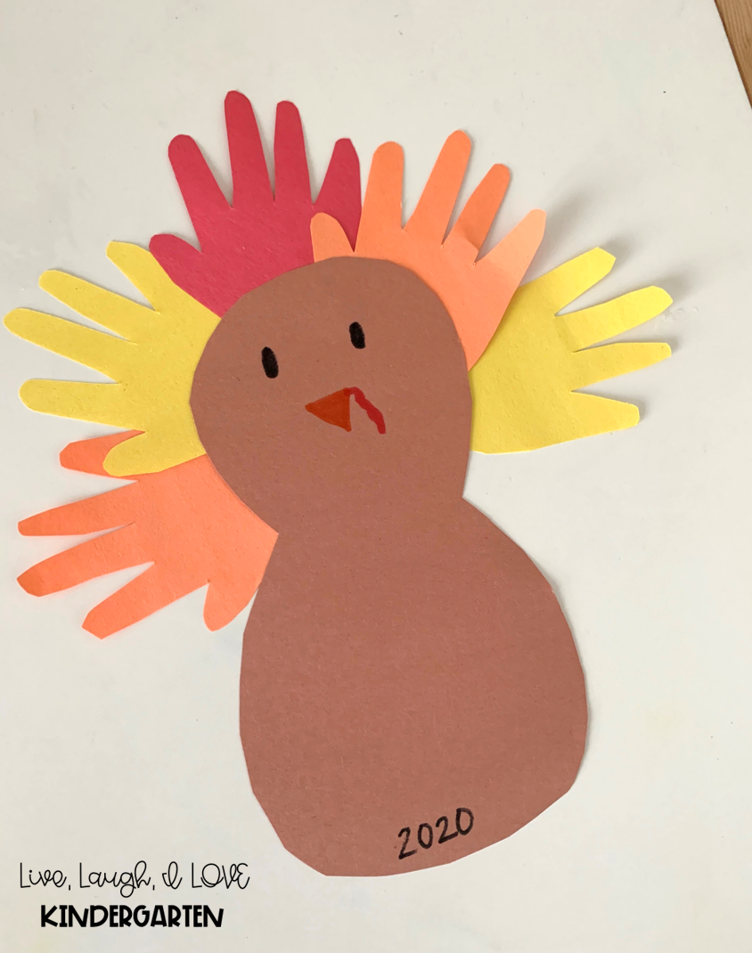 Hand print turkey art activity.