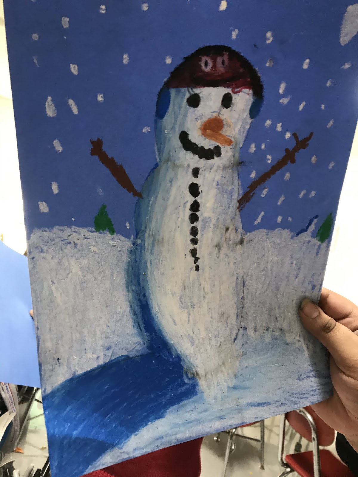 Elements of the Art Room: 3rd grade Oil Pastel Snowmen at Night