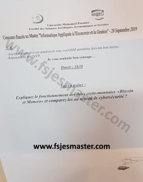 Exemple de Concours Master Informatique Appliquée à l'Economie et la ...
