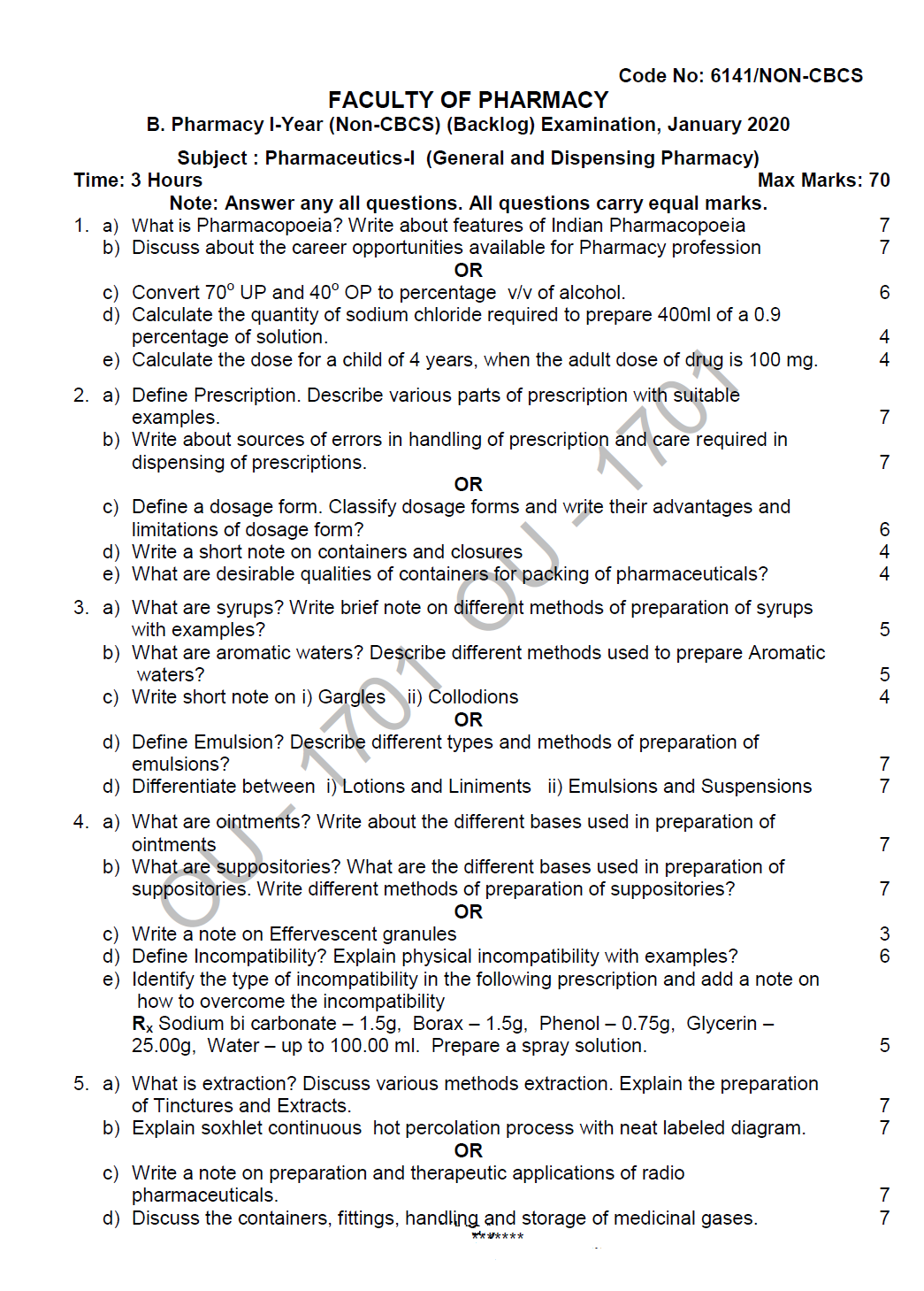 Osmania University B. Pharmacy I-Year (NON-CBCS) (Backlog) Subject ...