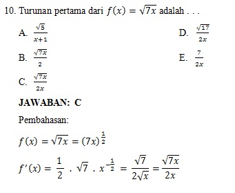 Contoh Soal Turunan Fungsi, Jawaban dan Pembahasan - Materi Soal Ujian dan Kunci Jawaban