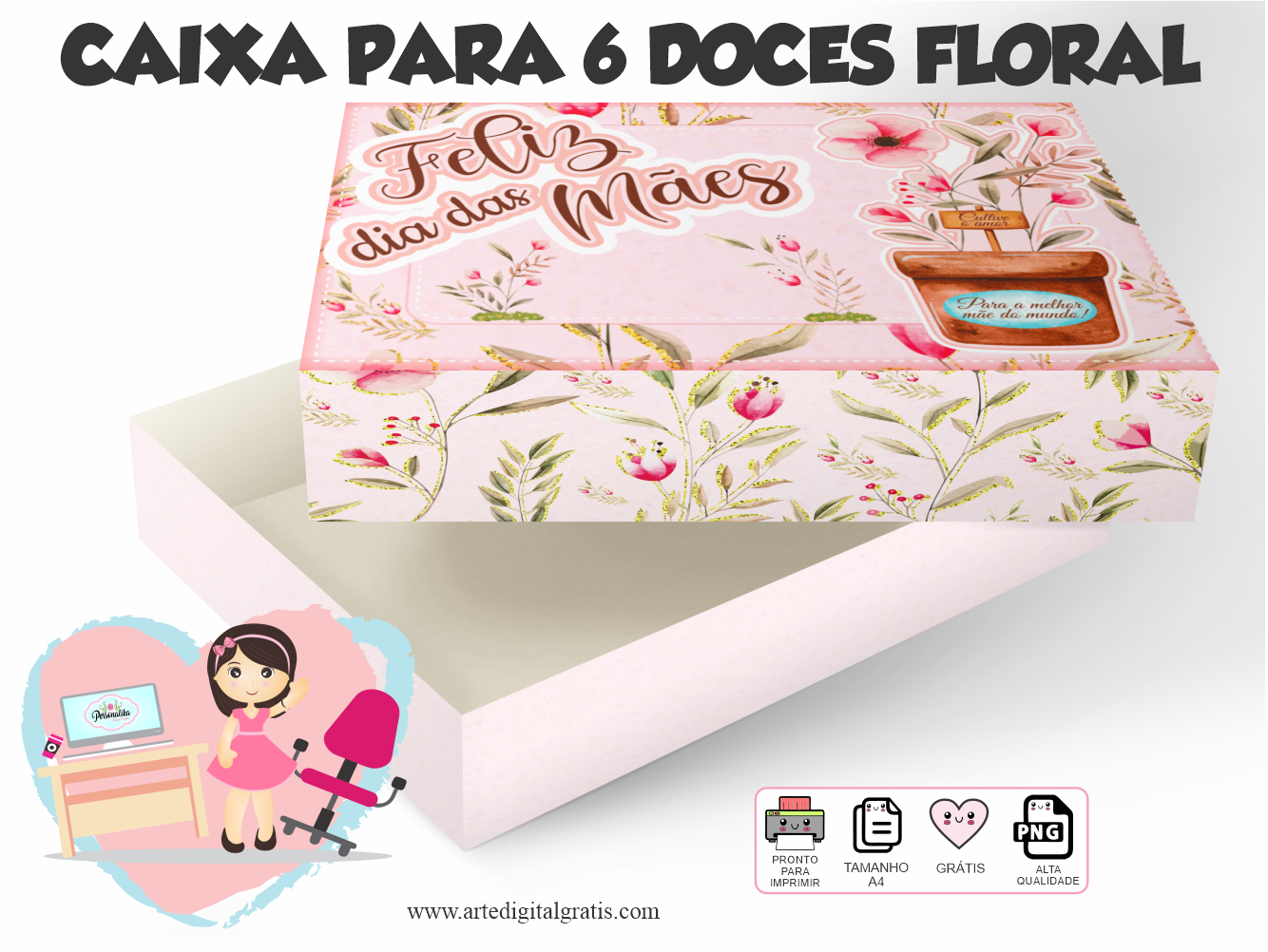 Caixa Para 6 Doces Dia Das MÃes Floral GrÁtis Arte Digital Grátis