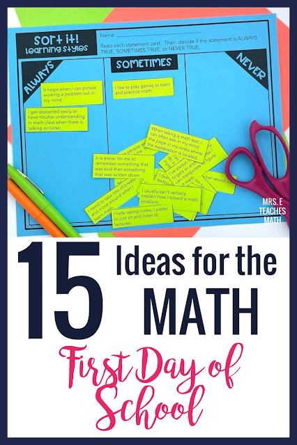15 Great Ideas for the First Day of School | Mrs. E Teaches Math