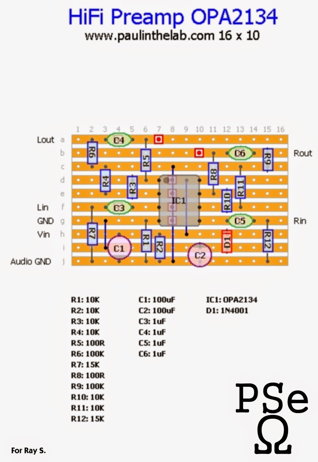 Paul In The Lab: Hifi OPA2134 General Purpose Preamp Stripboard ...