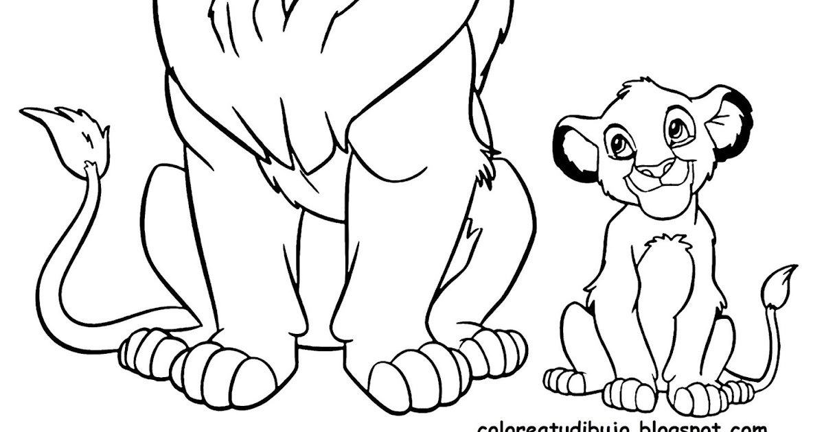 Simba y Mufasa sentados juntos para pintar - COLOREA TUS DIBUJOS