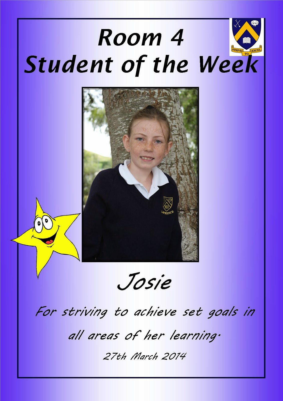 Room 4 Lawrence Area School: Student of the week - Josie