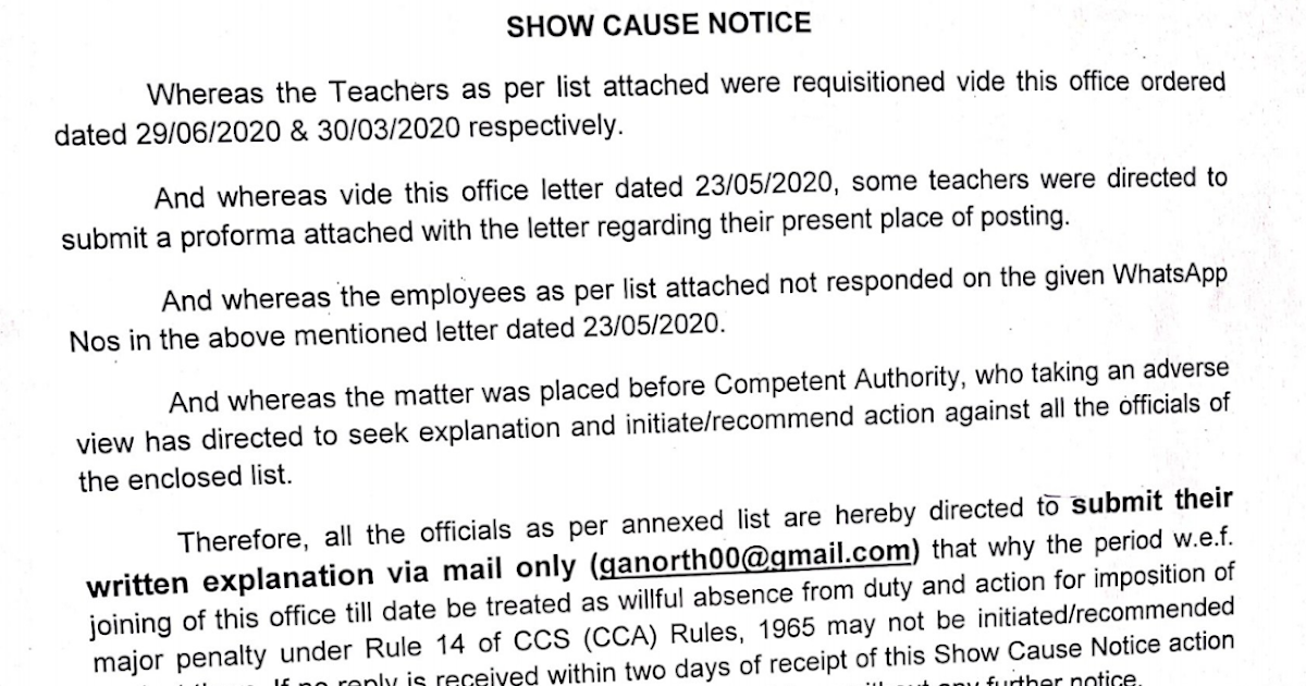 DM North issued the SHOW CAUSE notice to teachers not reported ...