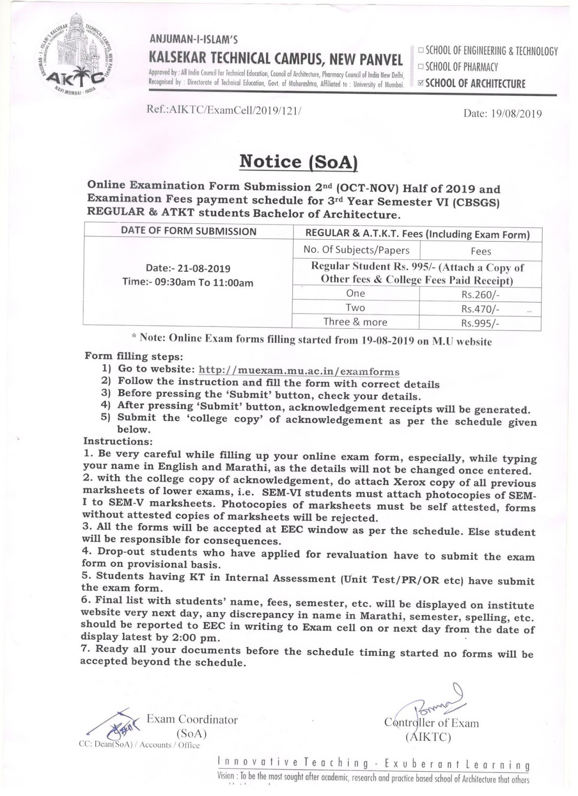EXAM-CELL NOTICE BOARD: NOTICE-SOA-EXAM FORM FILLING- 2nd HALF OF 2019 ...