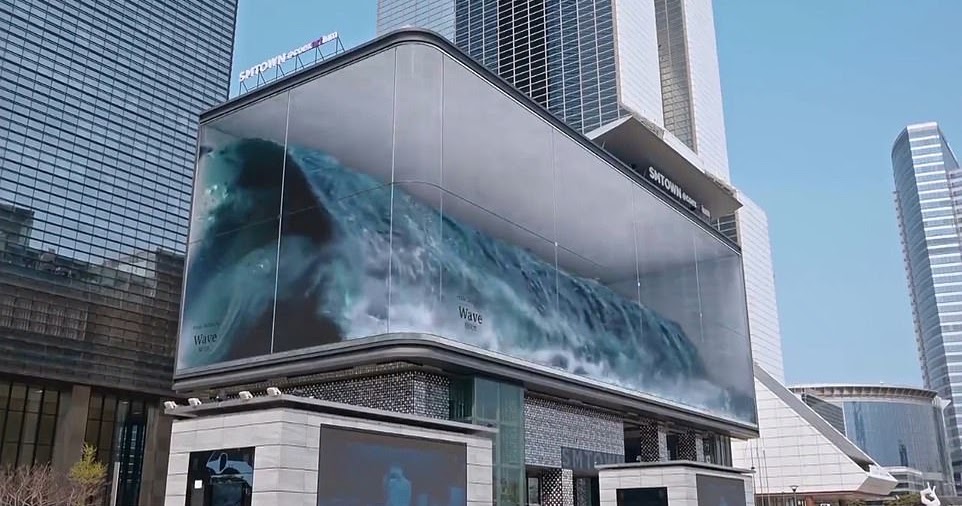 Paparan Realistik Ombak 3D Raksasa Papan Iklan Digital Terbesar Korea ...
