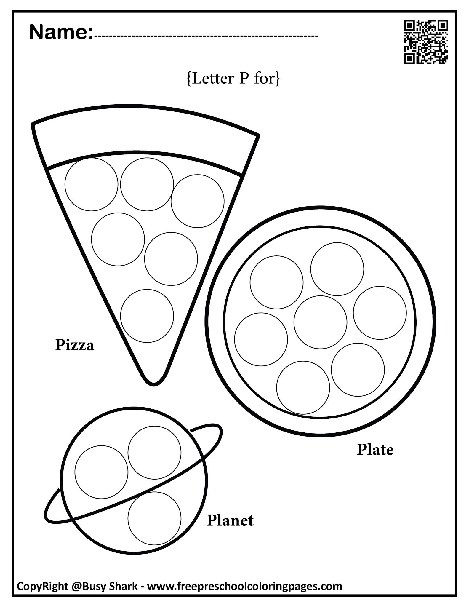 Letter P "10 free Dot Markers coloring pages"