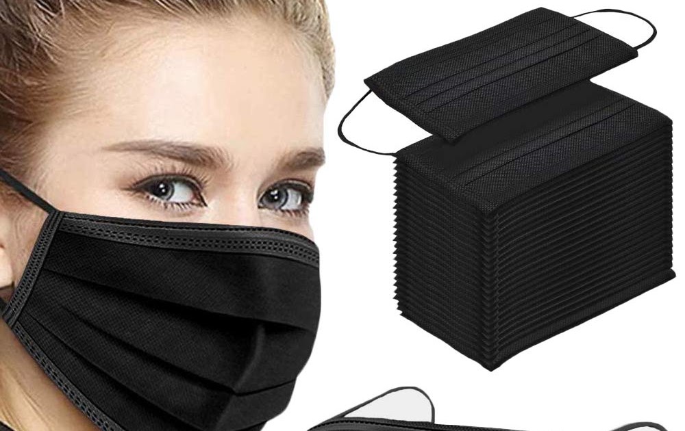 50PCS 3 ply black disposable face shield filter protection breathable ...
