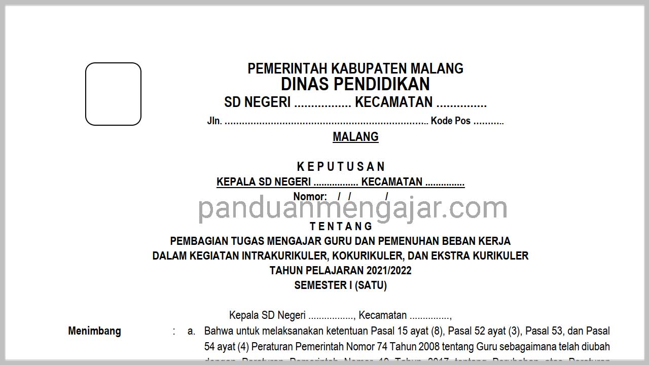 SK Pembagian Tugas Mengajar 2022-2023 (Format Word)
