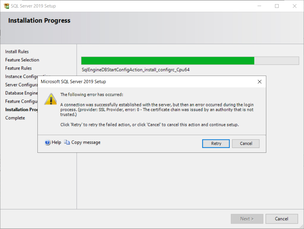 Vấn đề gặp lỗi khi cài đặt SQL Server 2019 bản Express