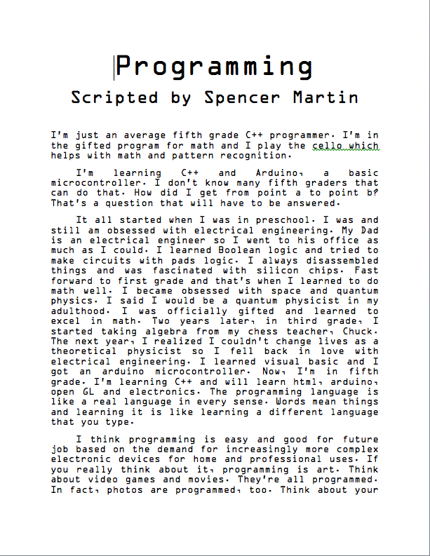 The Martins: Spencer's Programming Essay