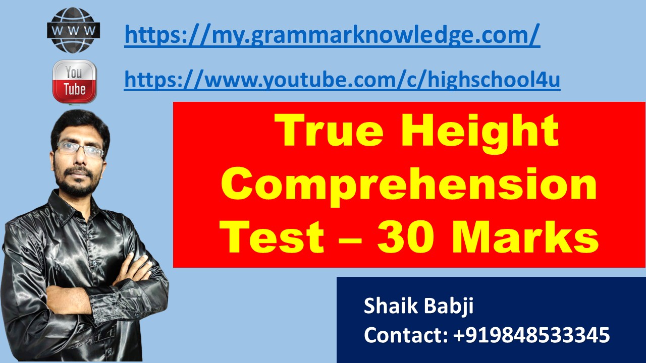 True Height Comprehension Test (30 Marks) Class - 9 English - Learn ...