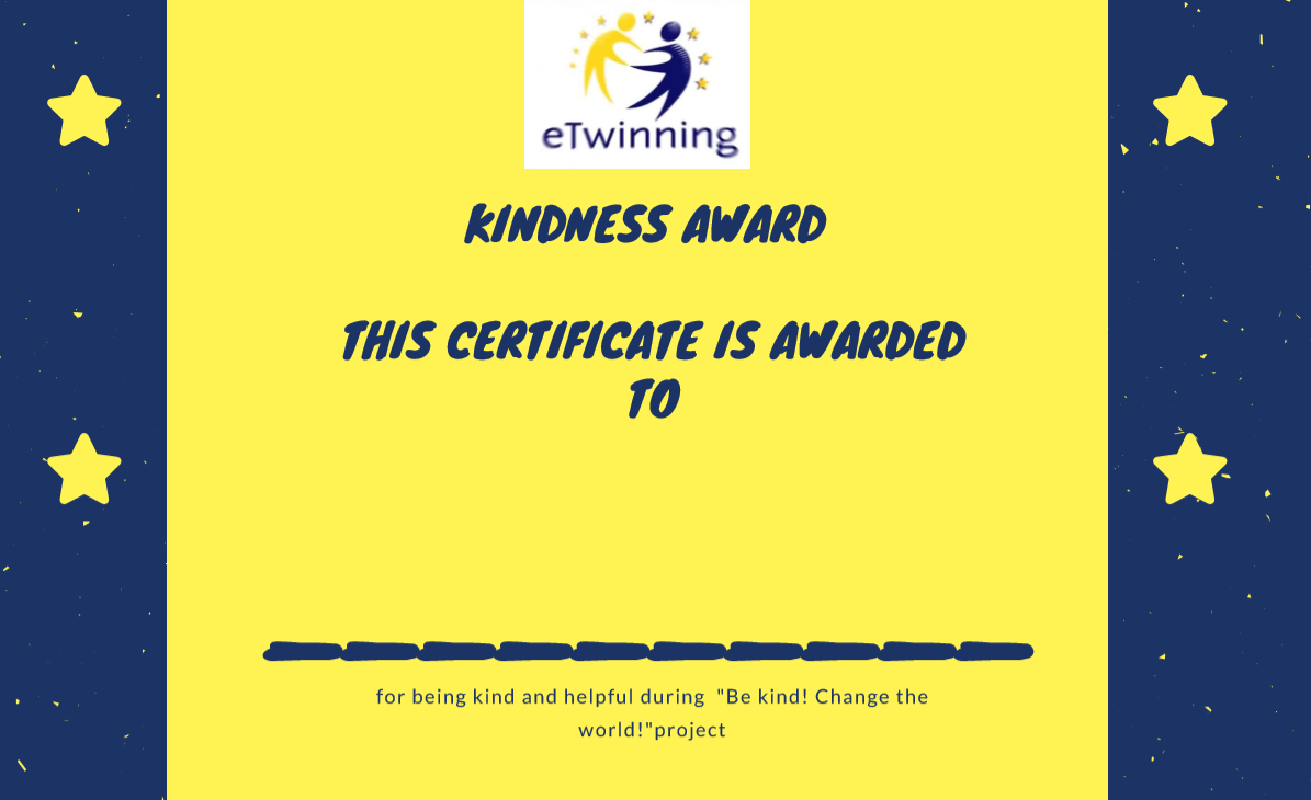 Be kind!Change the World!: Kindness Award Certificate for our students.