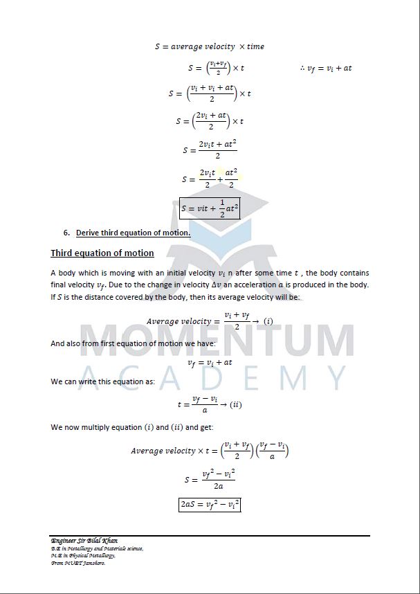 Matric: Physics Chapter No 03: Kinematics Of Linear Motion ~ Momentum ...