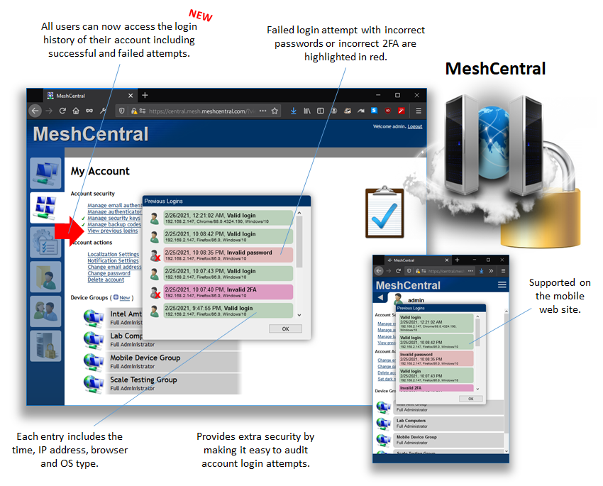 MeshCentral - Android Screen Sharing, Previous Logins, Device Router ...