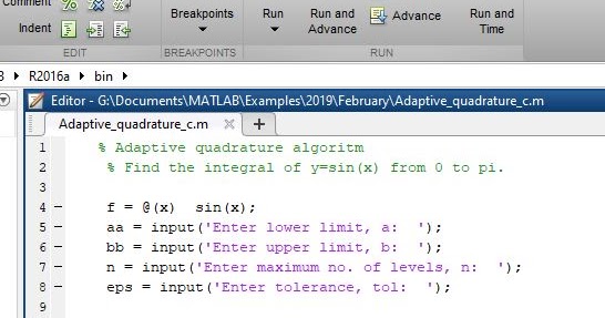 Adaptive Quadrature Algorithm Using Matlab M File Matlab Programming