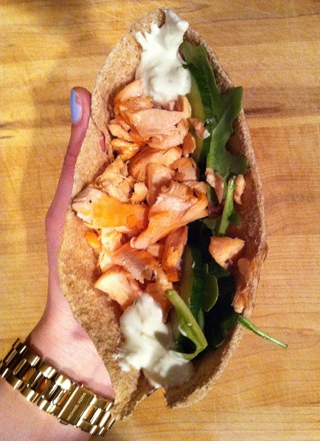 Bon Appetréat: Salmon Gyros with Greek Yogurt, Cucumber and Feta Sauce