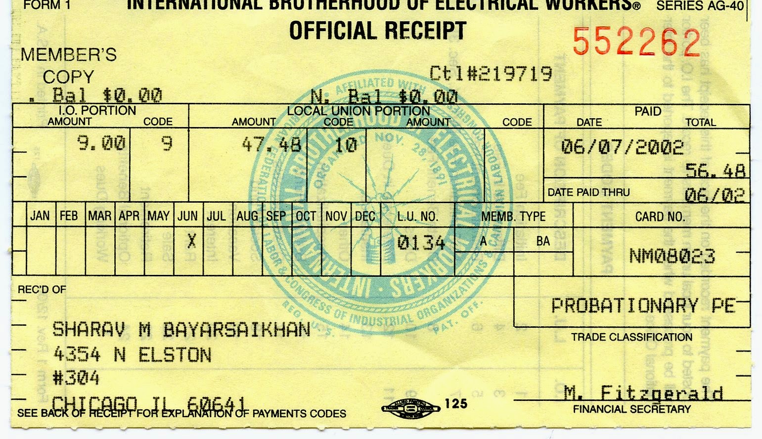 Electric Work: Official Receipt