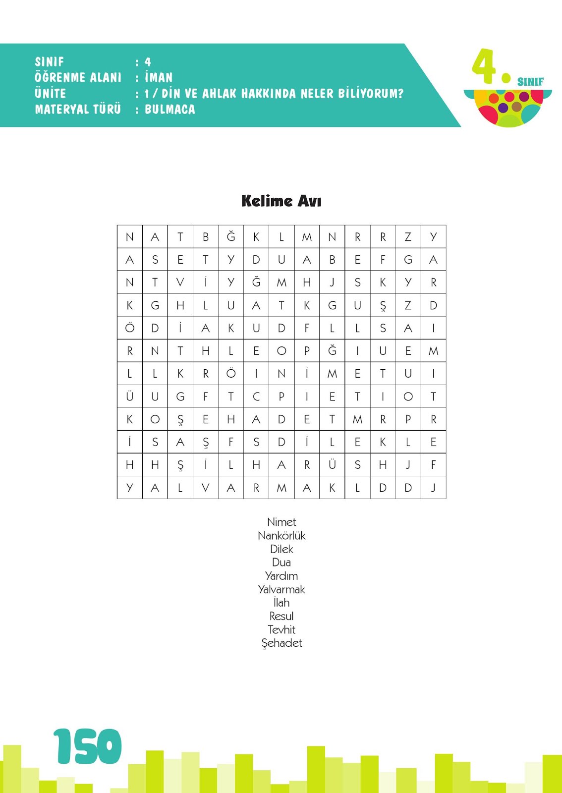 DinDersiOyun.com: 4. Sinif 1. Unite Bulmacalar Etkinlikler (Yazdirilabilir)