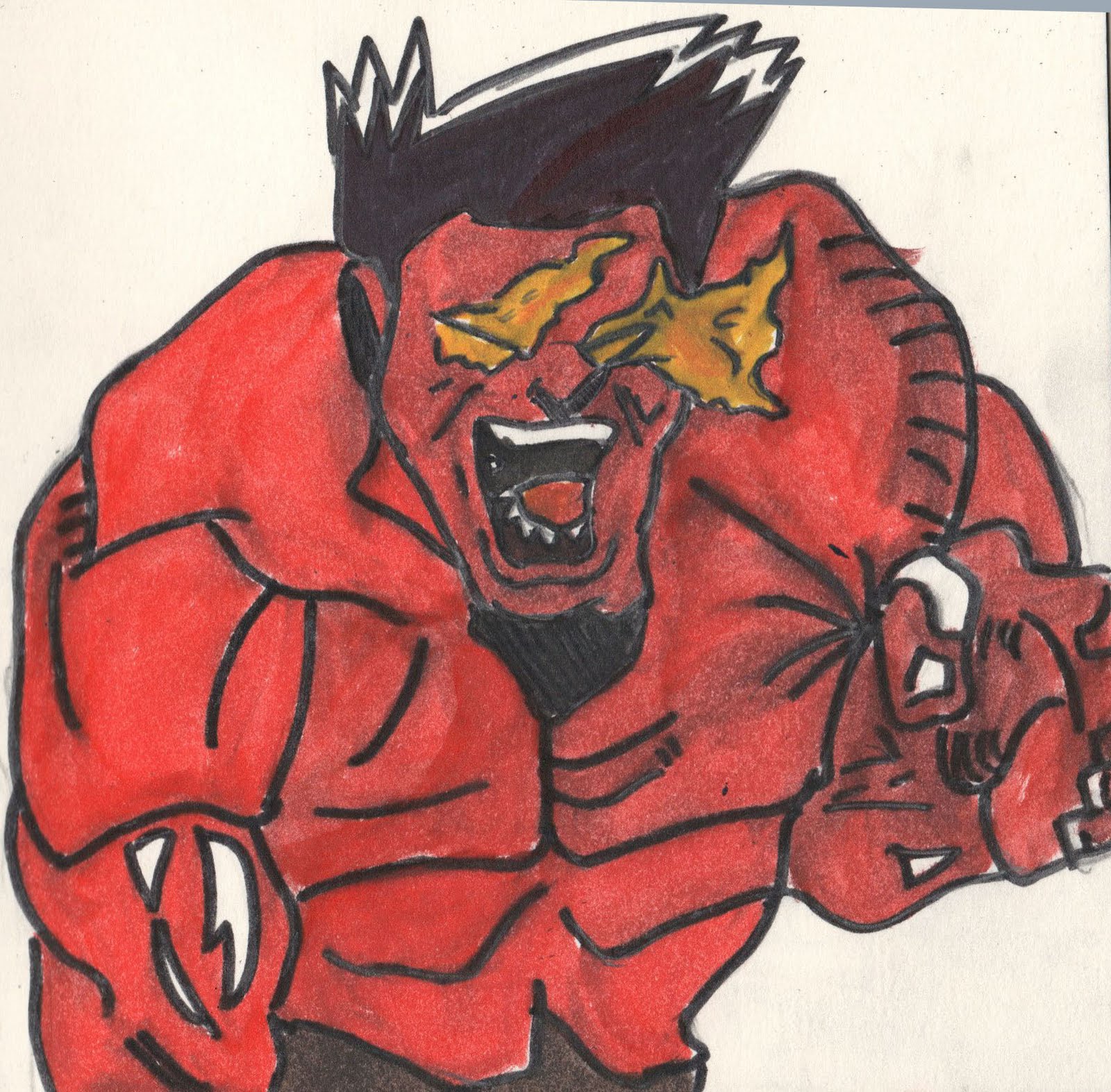 T-Worlds Illustrations: Water Colour: RED HULK!!!