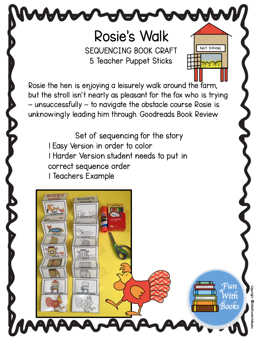 ROSIE'S WALK SEQUENCING & 5 TEACHER PUPPET STICKS ~ Book Units by Lynn