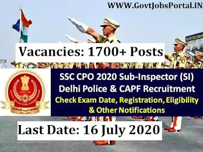 SSC Sub Inspector Exam 2020 - SSC CPO 2020 Notification for 1703 Sub ...