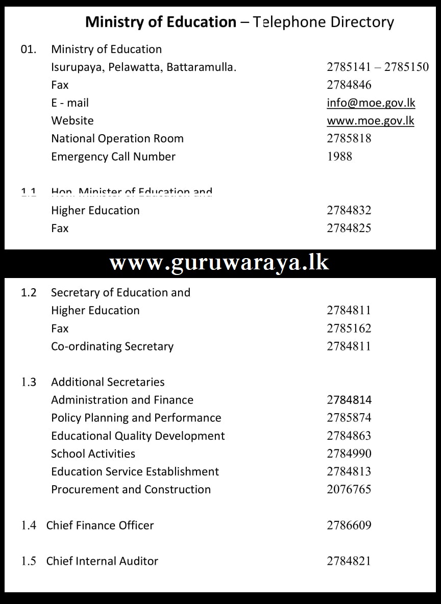 Ministry Contact Details : English - Teacher