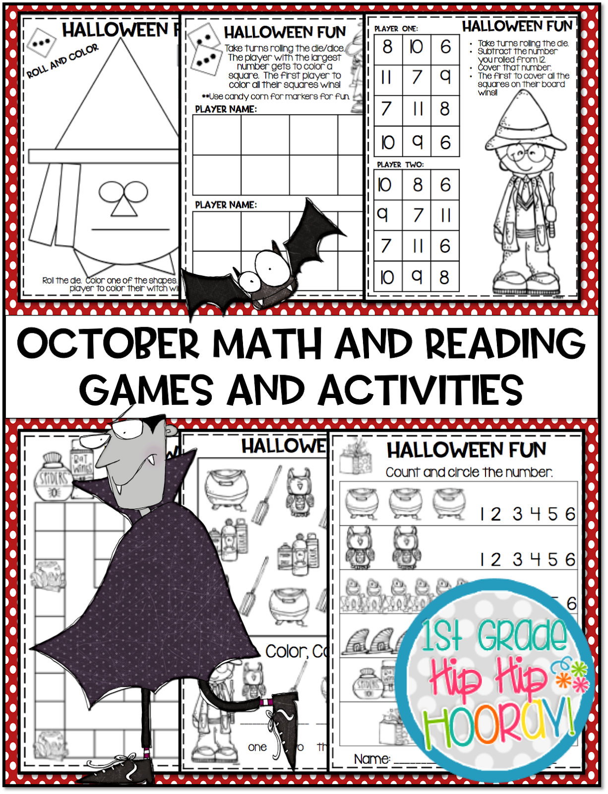 1st Grade Hip Hip Hooray!: October Themed Math and Reading Games and ...