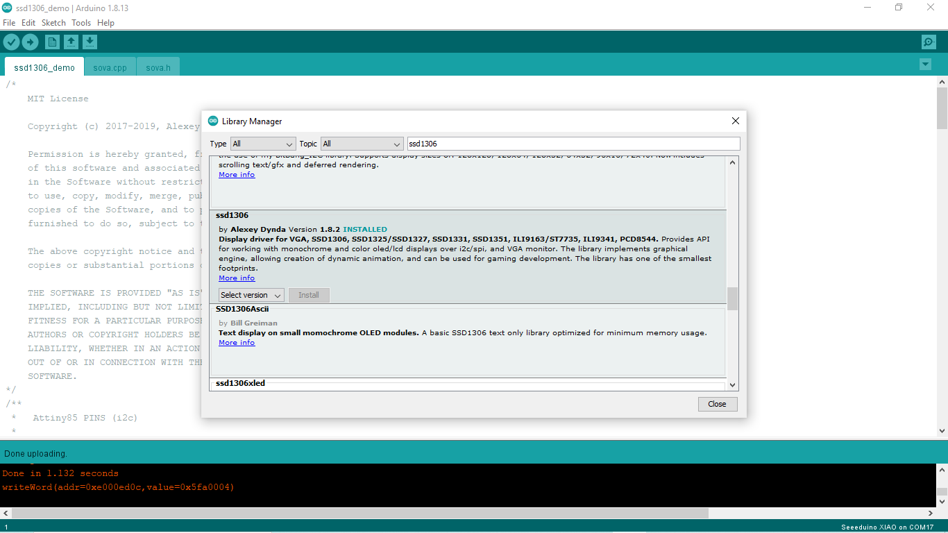 Embedded Things Seeeduino Xiao Display On Oled Screen With Ssd1306 Using I2c Interface
