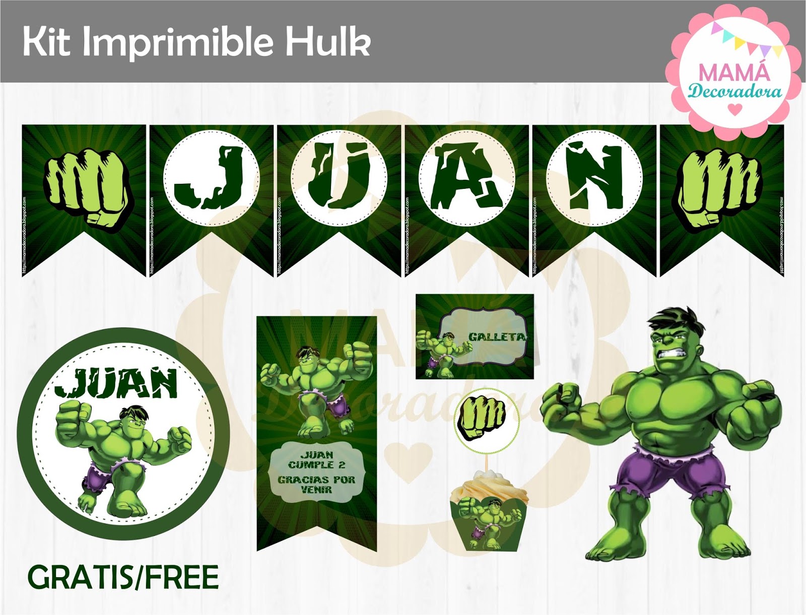 Mamá Decoradora: Kit Imprimible Hulk Gratis