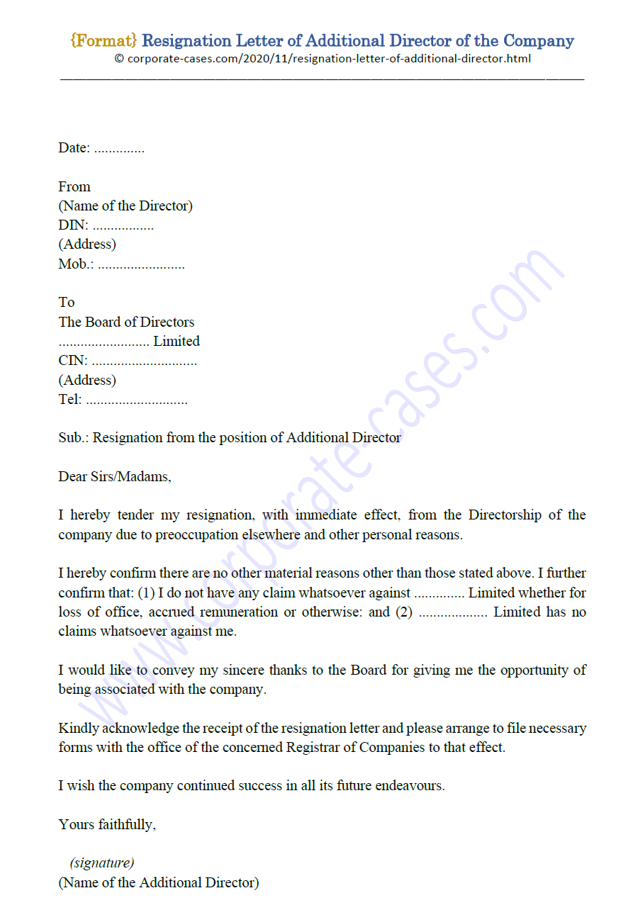 Resignation Letter Of Additional Director Of Company Format resignation-letter-of-additional-director-of-company-format