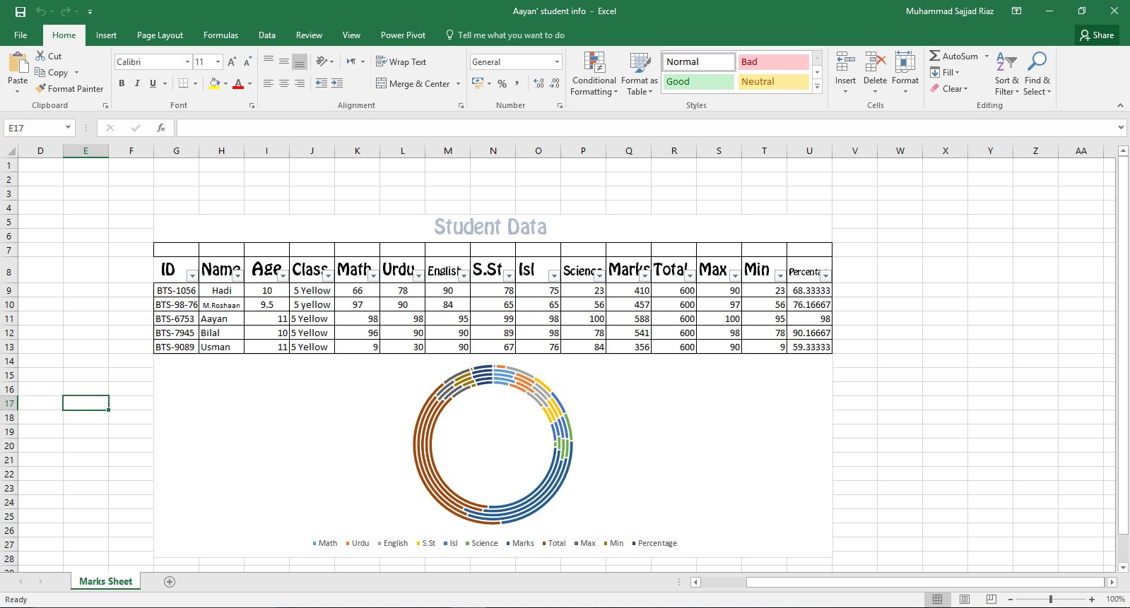 ICT Corner by BTSC: MS Excel - Student Projects 2017-18