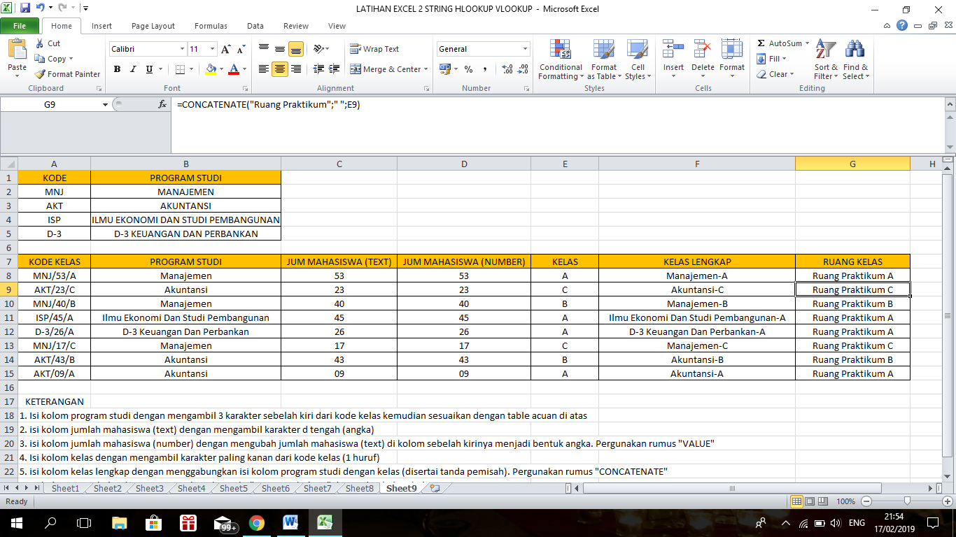 Contoh Soal Ms.Excel (Penggunaan Fungsi String, Vlookup, Dan Hlookup)