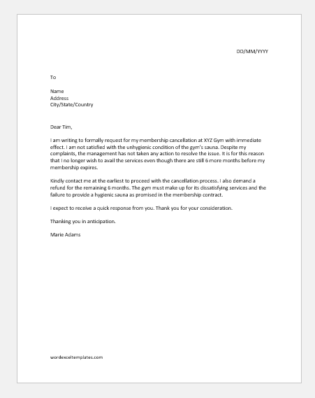 Gym Membership Cancellation Letter Template Free ~ Resume Letter