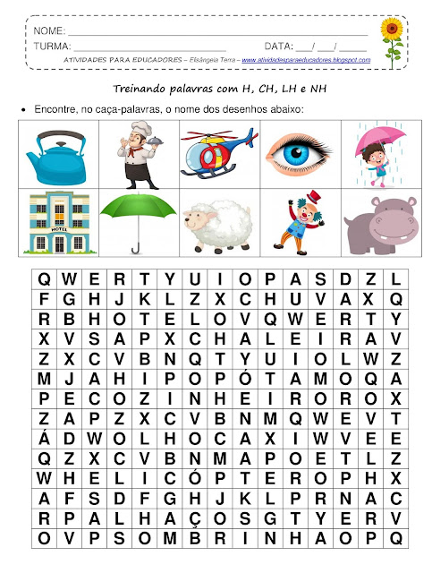 ATIVIDADES PARA EDUCADORES : Ortografia - Palavras com H INICIAL, CH, LH e NH