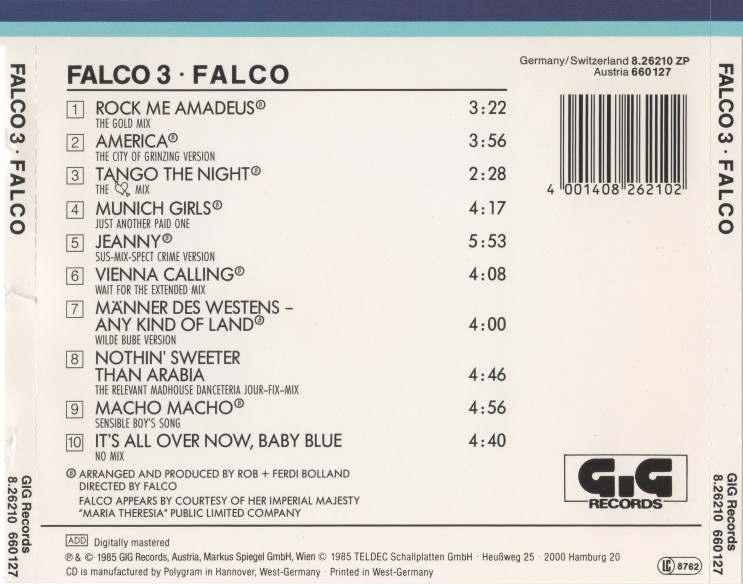 Classic Rock Covers Database: Falco - Falco 3 (1985)