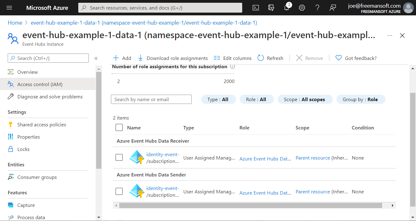 Managed Identities and Shared Access Tokens for EventHubs in Azure