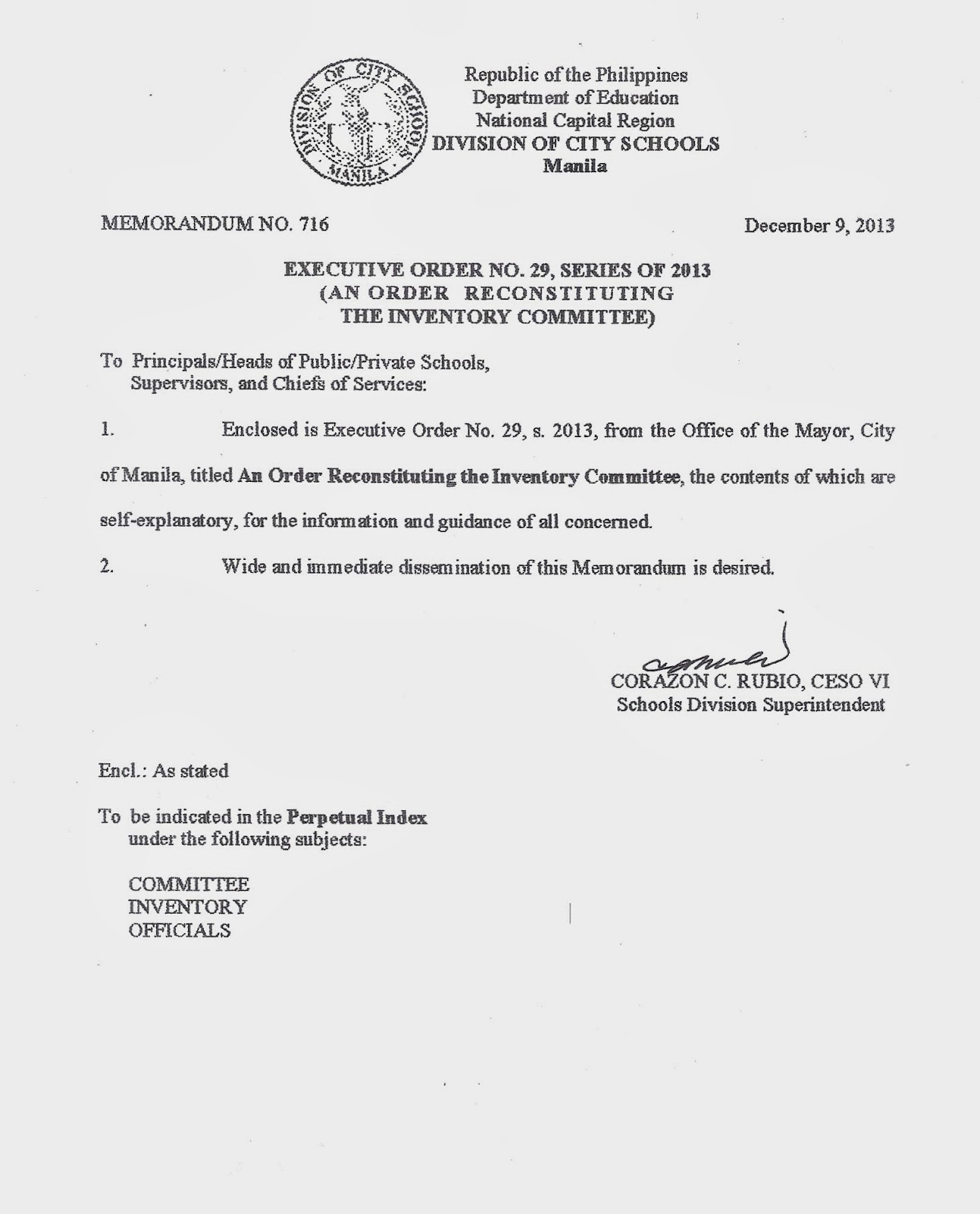Department of Education Manila: Division Memorandum No. 716 - EXECUTIVE ...