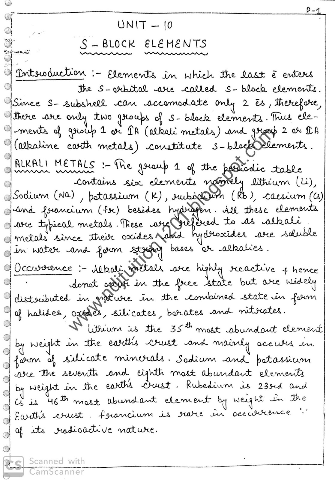 p-Block Elements Handwritten Notes for 11th Chemistry